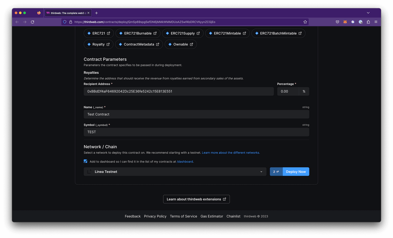 Deploy Contract Thirdweb Deploy