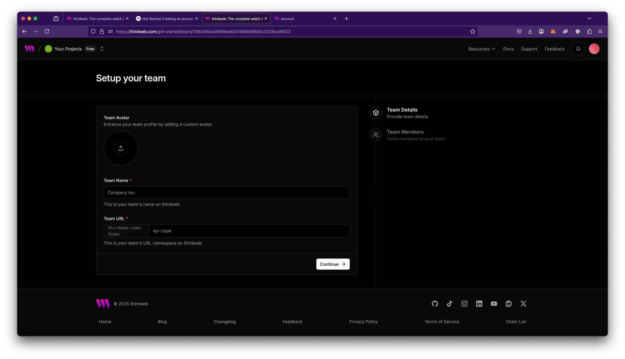 Thirdweb Create Account